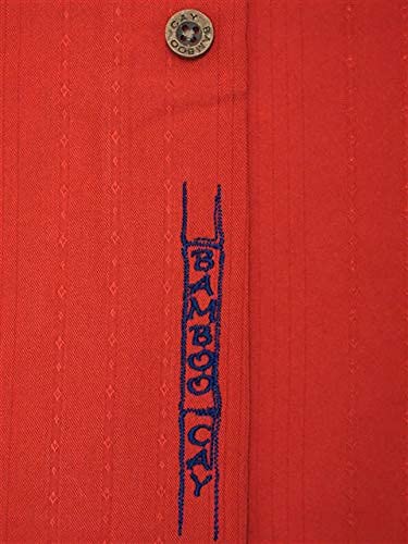 Bamboo Cay Men's Single Palm Tropical Style Embroidered Camp Shirt (Large, Tomato)