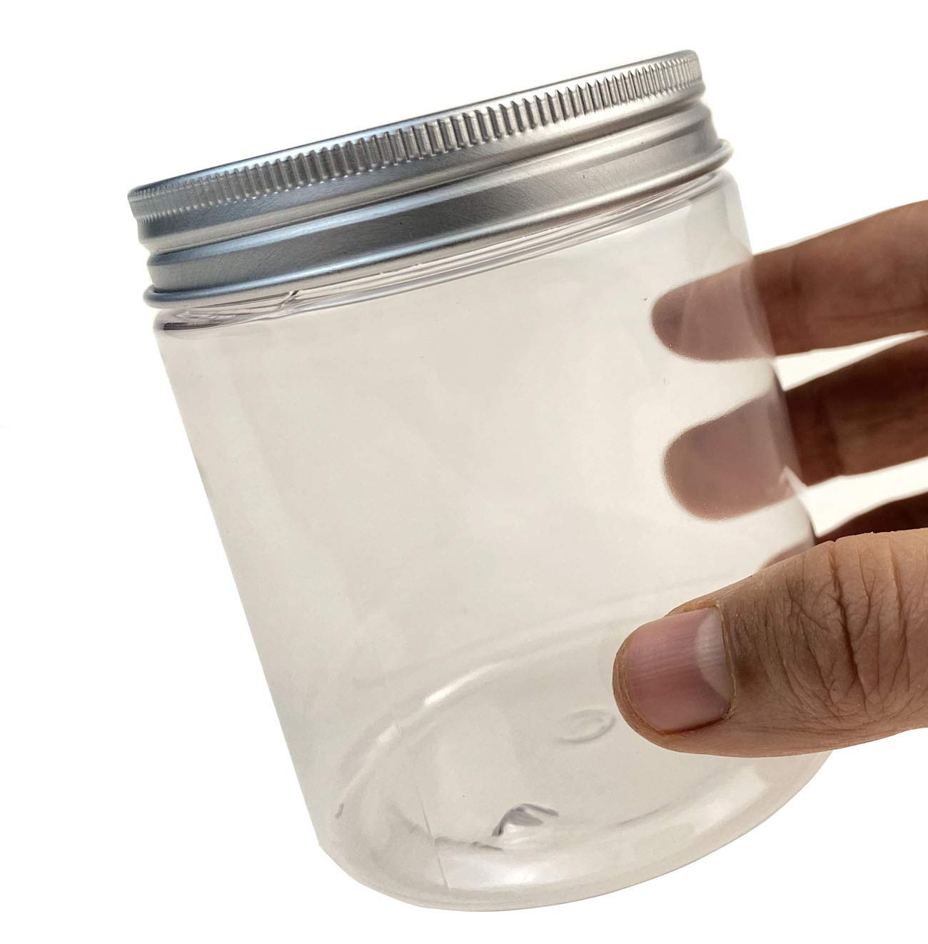 erioctry 250ml / 8Oz Jars PET Plastic Empty Cosmetic Containers Jars Cases with Silver Aluminum Lid Cream Lotion Box Ointments Bottle Food Bottle Makeup Pot Jar 6 Pack (8Oz/250ml)