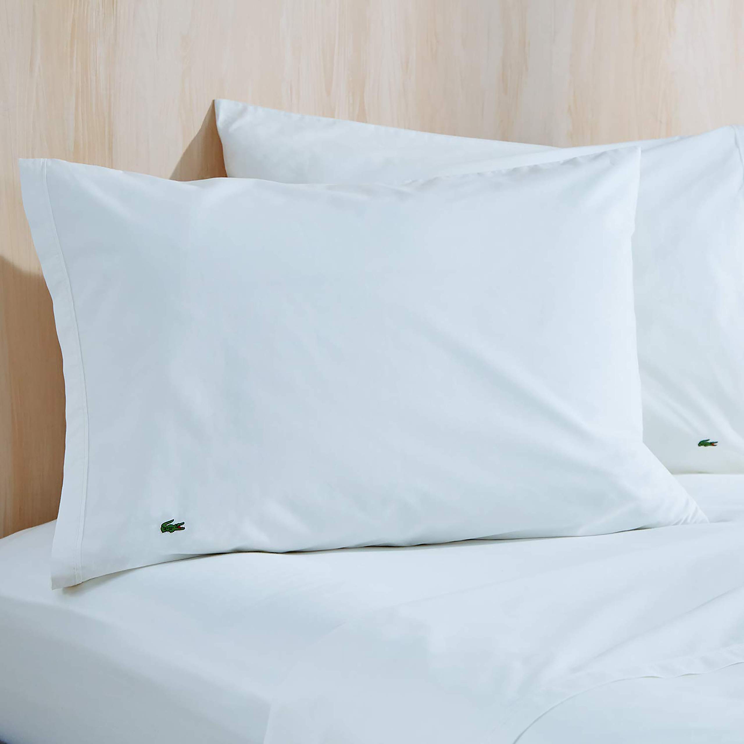 Lacoste 100% Cotton Percale Solid Sheet Set, Breathable, Cooling & Hotel Quality Sheets - Deep Pocket, Easy-Fit, Oeko-Tex Certified, White, Full