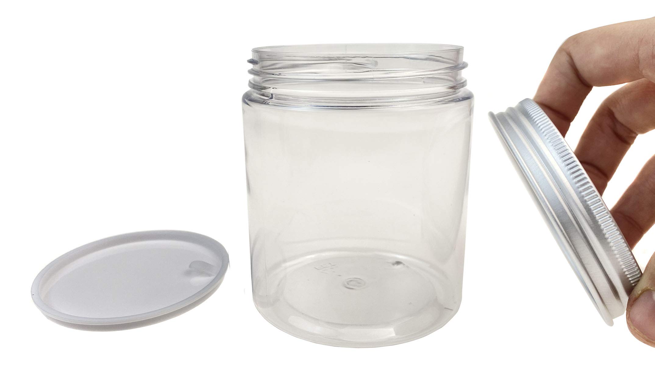 erioctry 250ml / 8Oz Jars PET Plastic Empty Cosmetic Containers Jars Cases with Silver Aluminum Lid Cream Lotion Box Ointments Bottle Food Bottle Makeup Pot Jar 6 Pack (8Oz/250ml)