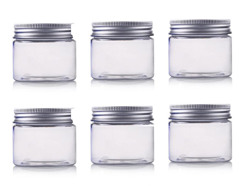 erioctry 250ml / 8Oz Jars PET Plastic Empty Cosmetic Containers Jars Cases with Silver Aluminum Lid Cream Lotion Box Ointments Bottle Food Bottle Makeup Pot Jar 6 Pack (8Oz/250ml)
