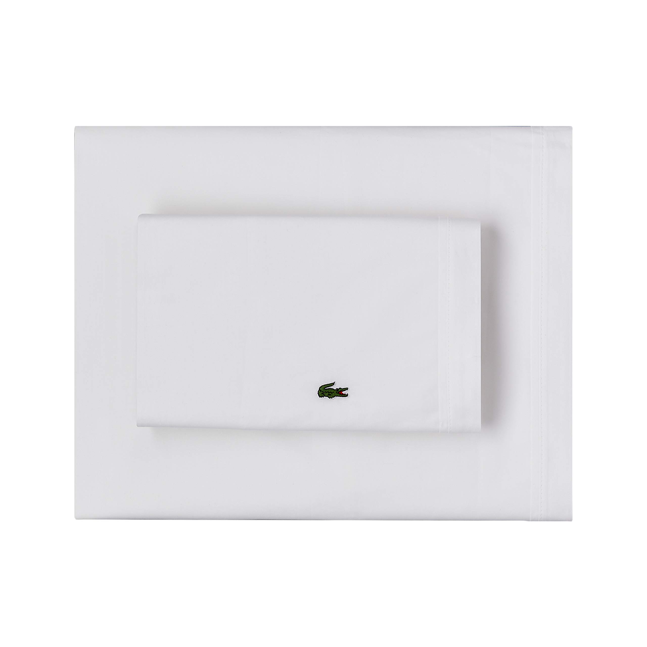 Lacoste 100% Cotton Percale Solid Sheet Set, Breathable, Cooling & Hotel Quality Sheets - Deep Pocket, Easy-Fit, Oeko-Tex Certified, White, Full