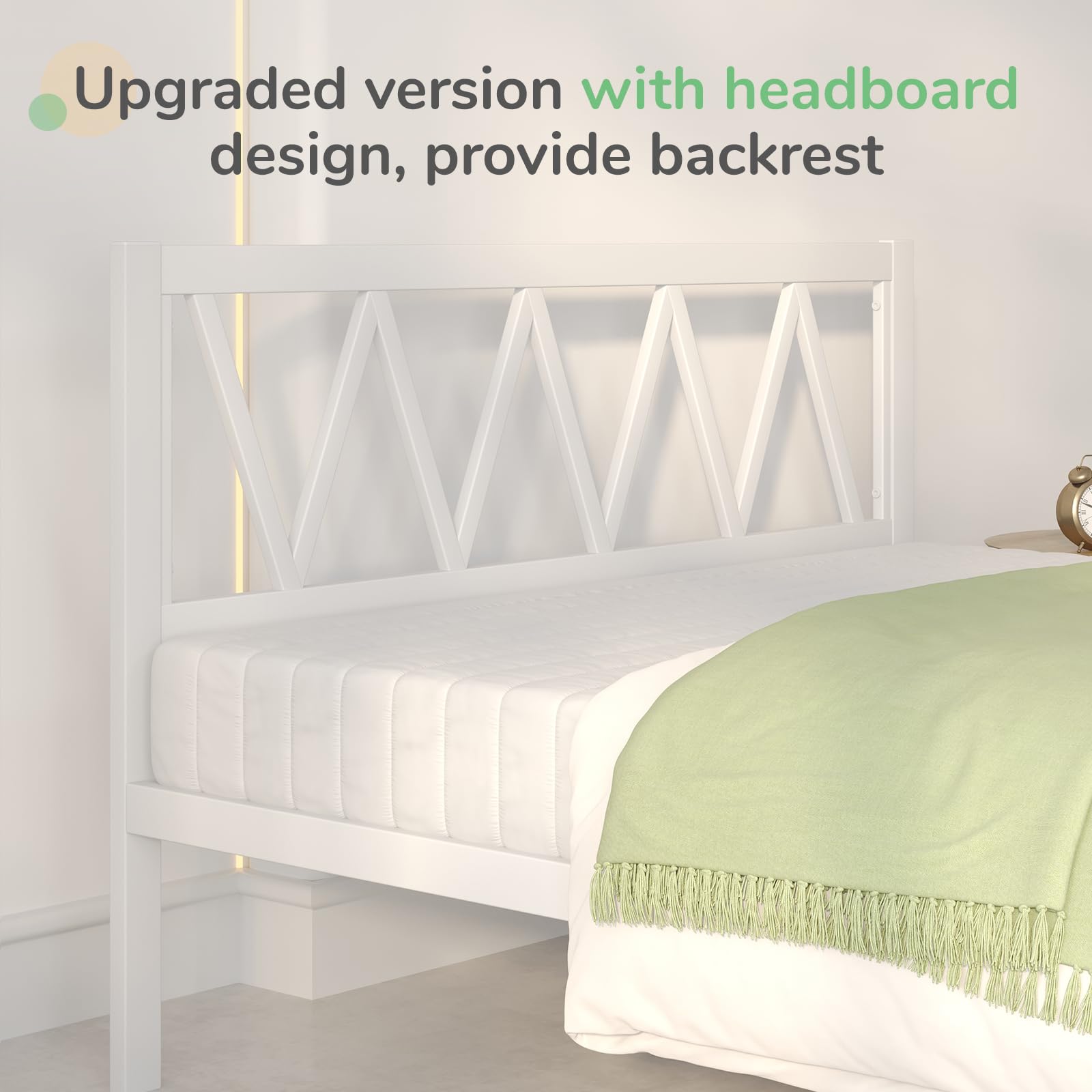 Novilla Full Size Bed Frame with Headboard, Metal Platform Bed Frame, Heavy Duty, No Box Spring Needed, Wood Slat Support, Easy Assembly, White