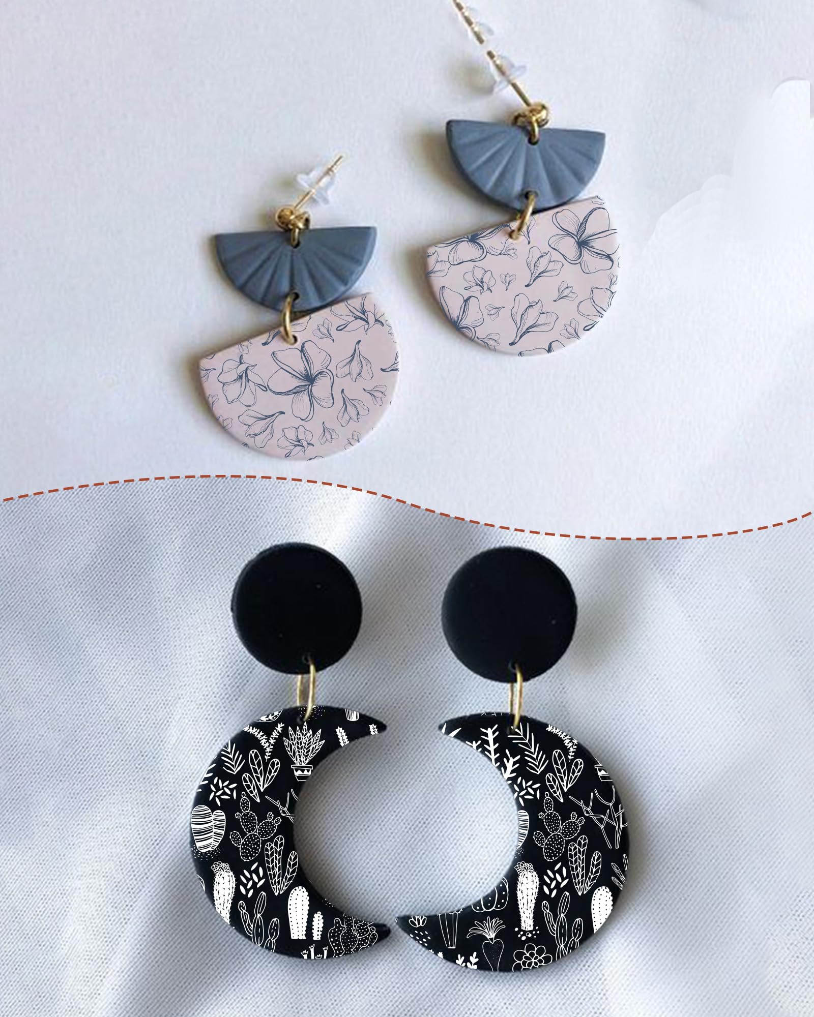 Puocaon Butterfly Clay Silk Screen - 6 Pcs Reusable Cactus Silk Screen Stencils for Polymer Clay Earrings Making, Boho Leaves Hibiscus Syriacus Flower Silk Screen Stencils for Polymer Clay Jewelry