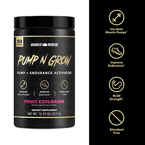 Anabolic Warfare Pump-N-Grow Muscle Pump Supplement Caffeine Free Pre Workout with L-Citrulline, L-Arginine, Beta-Alanine (Fruit Explosionâ 30 Servings)