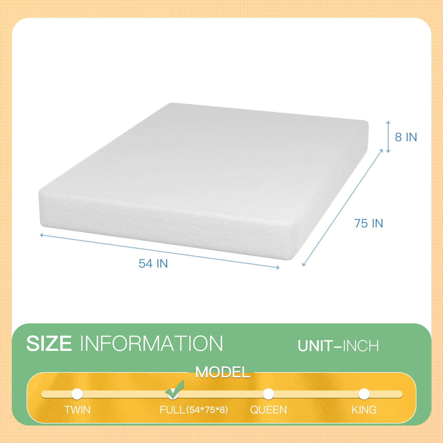 PayLessHere 8 inch Memory Foam Mattress Cooling Gel Green Tea Infused Mattress,Fiberglass Free,CertiPUR-US Certified,Cooler Sleep Supportive & Pressure Relief,Mattress in Box, White Full