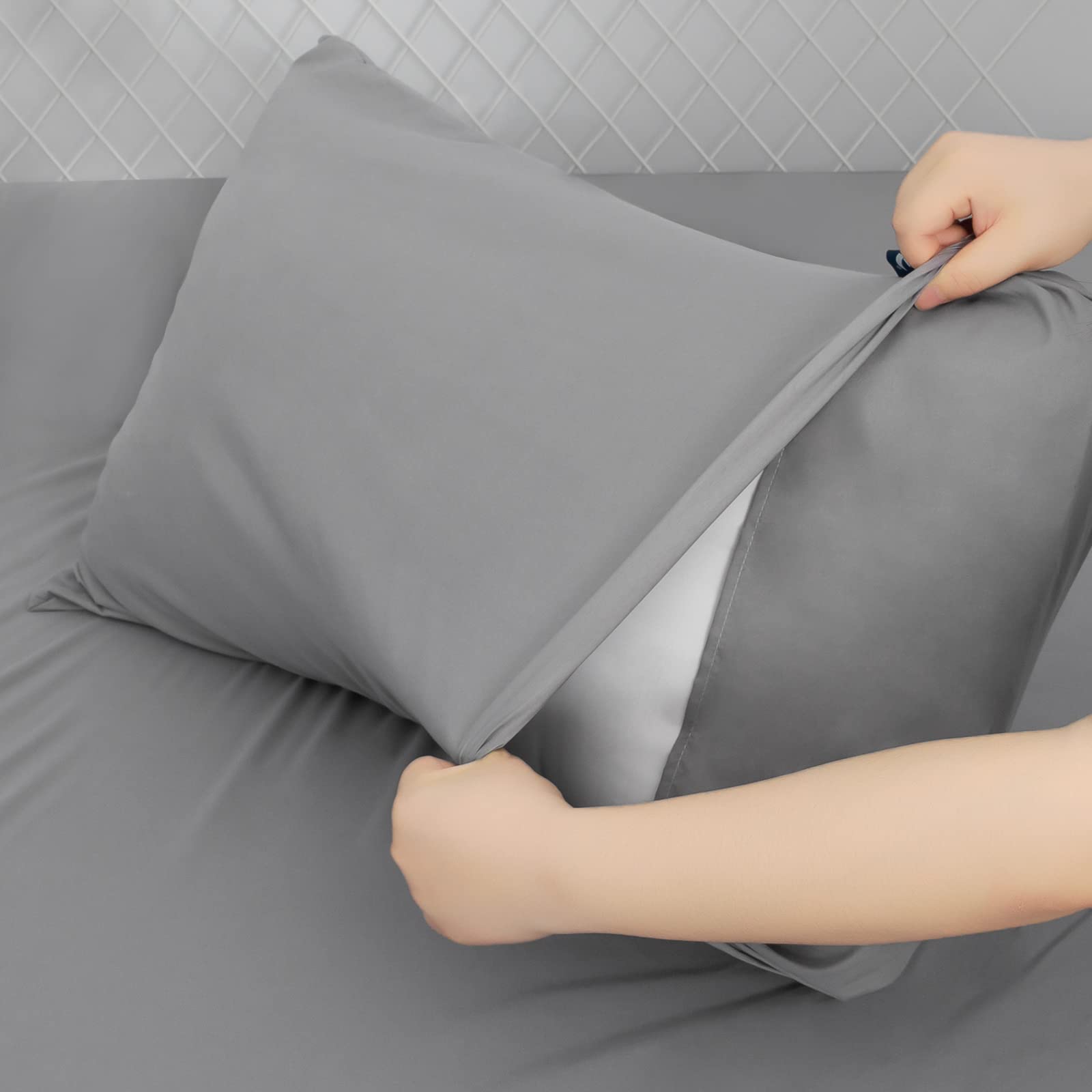 Extra Deep Pocket Full Sheet Set for Air Mattress - Deep Pocket Sheets Full Bed Sheets Set - Sheets with Pockets on Side - Easily Fits Extra Deep 16 in to 24 in Pillow Top Air Mattress (Grey)