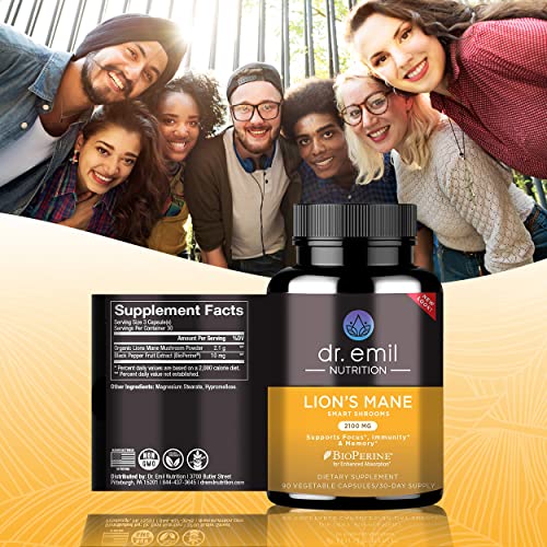 Organic Lions Mane Mushroom Supplement for Mental Clarity, Focus & Immune Support - Organic Brain Boosting Nootropic Lions Mane Mushroom Capsules with 100% Organic Lions Mane Extract