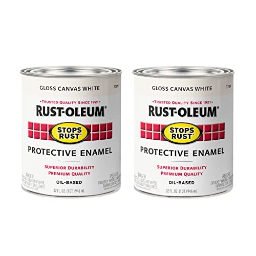 Rust-Oleum 7789502-2PK Stops Rust Brush On Paint, 1 Quarts (Pack of 2), Gloss Canvas White, 2 Can