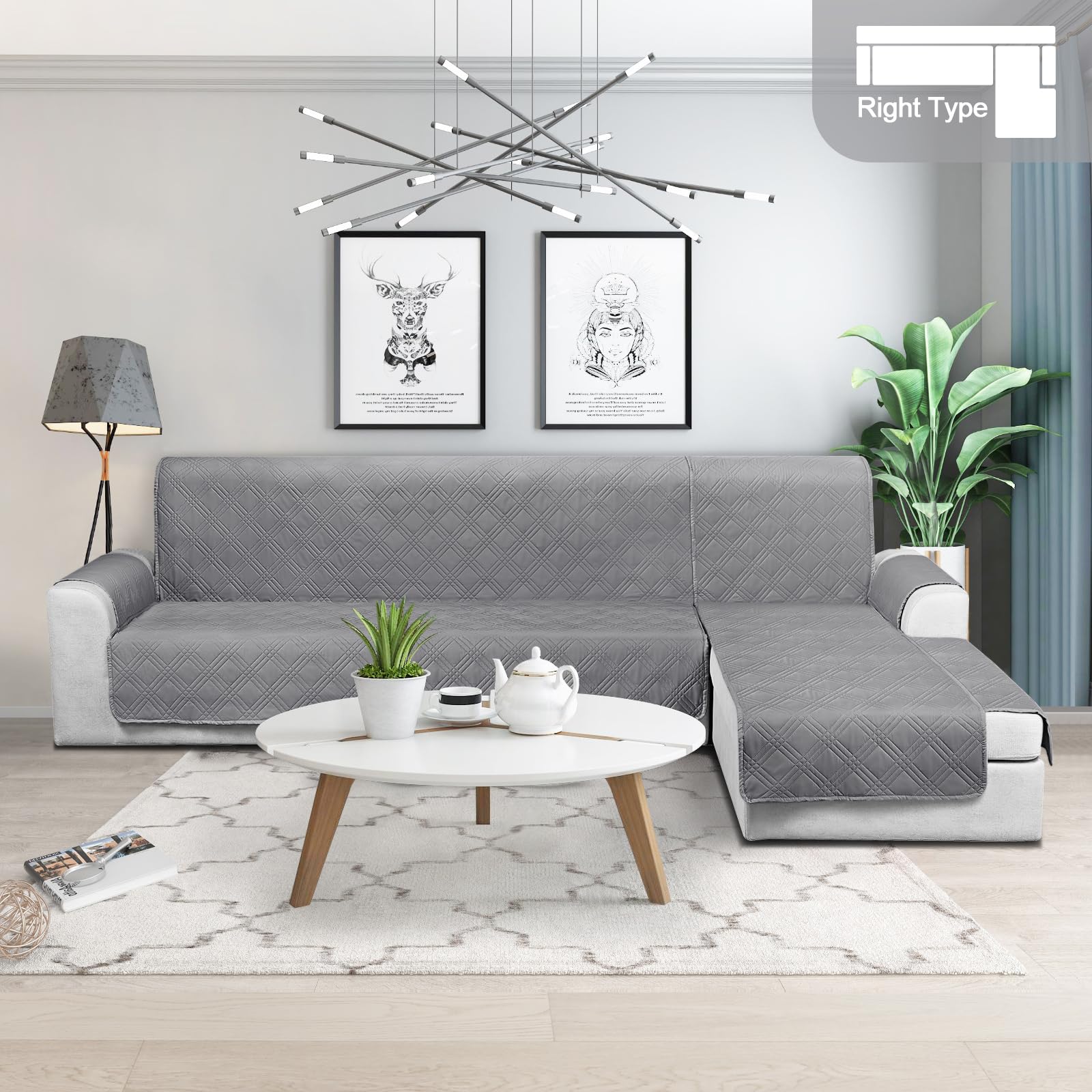 TAOCOCO 100% Waterproof Sectional Couch Covers L Shaped Sofa Covers Chaise Lounge Cover 3pcs Reversible Couch Covers for Sectional Sofa Pet Kids Furniture Protector with Elastic Straps(Small, Gray)