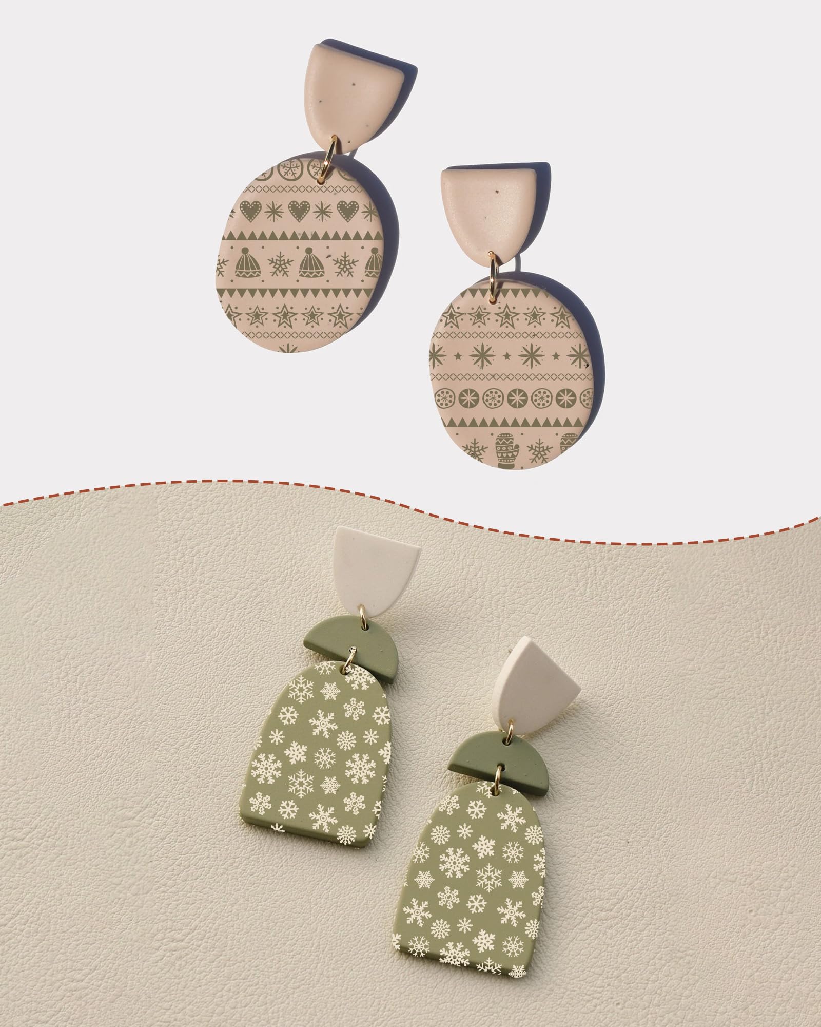 Puocaon Christmas Clay Silk Screen - 8 Pcs Sweater Silk Screen Stencils for Polymer Clay Jewelry, Deer Snowflake Holly Wreath Polymer Clay Silk Screen Stencils, Christmas Gift Reusable Screen Stencils