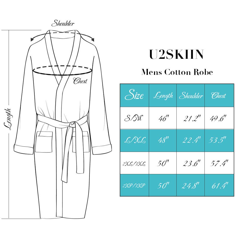U2SKIIN Mens Cotton Robe Lightweight Knit Bathrobe(Grey, 2XL/3XL)