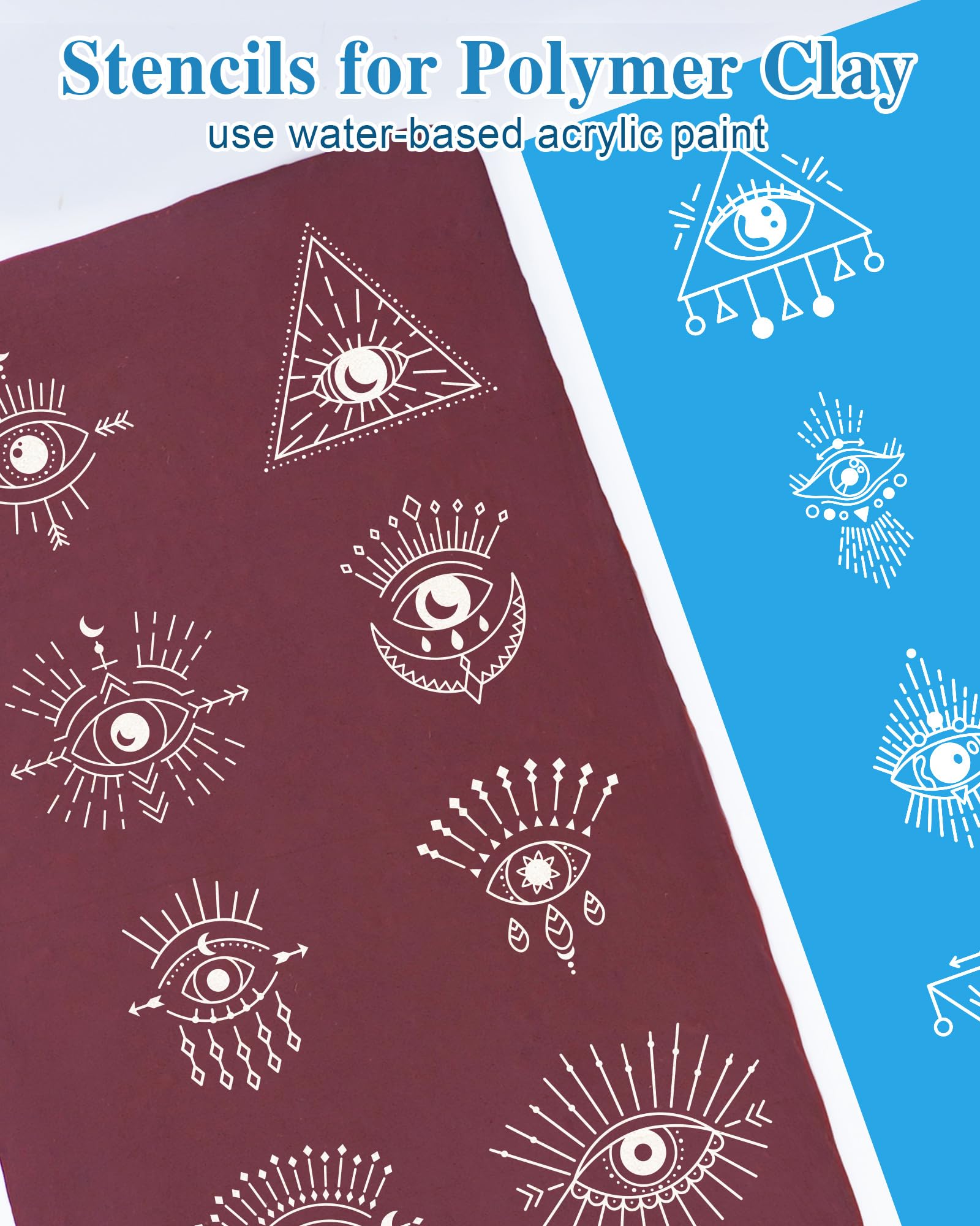 Puocaon Silk Screen Stencils for Polymer Clay, 6 Pcs Boho Evil Eye Silk Screen for Polymer Clay Jewelry, Mysterious Polymer Clay Tools for Jewelry Making, Unique Polymer Jewelry Making Supplies