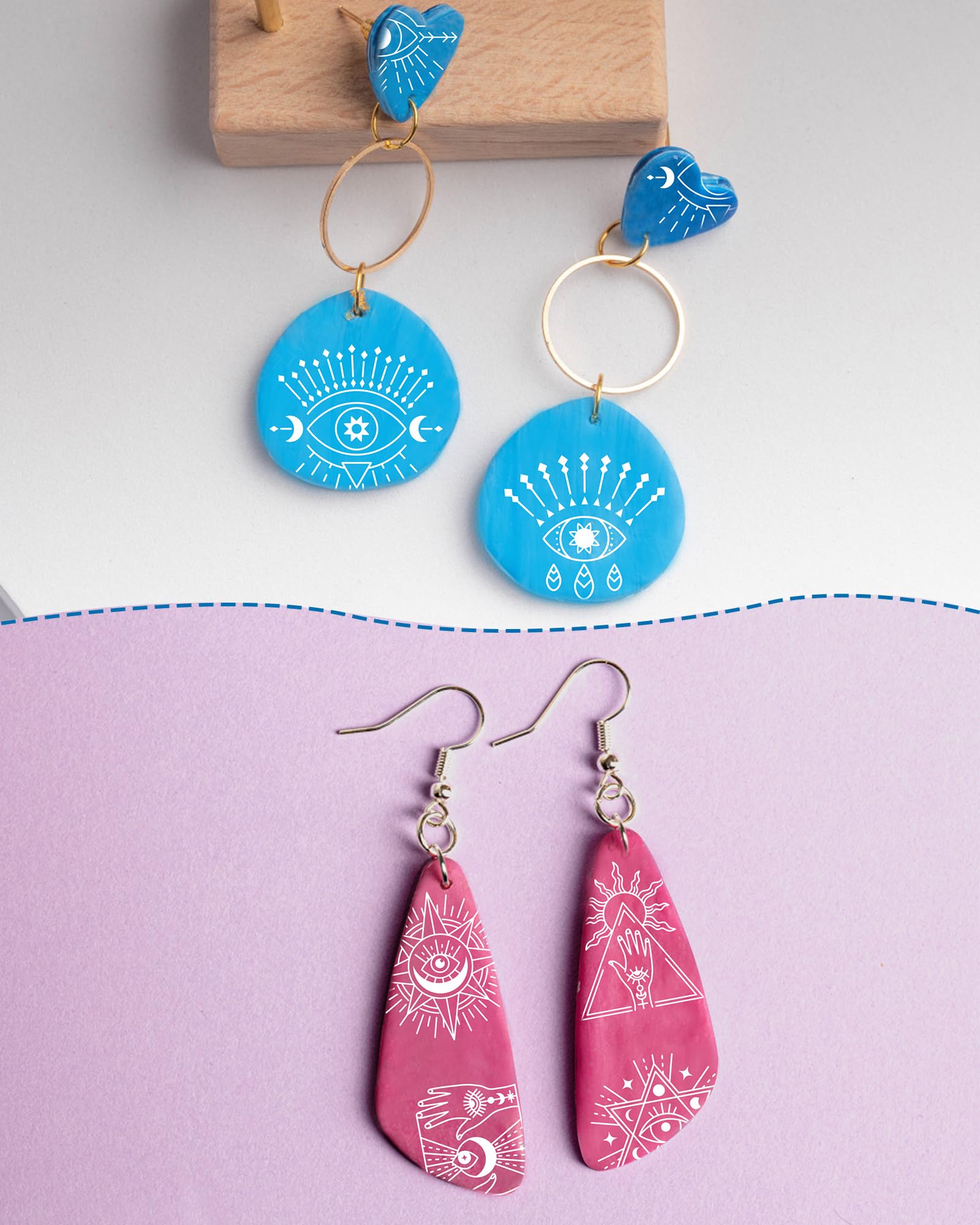 Puocaon Silk Screen Stencils for Polymer Clay, 6 Pcs Boho Evil Eye Silk Screen for Polymer Clay Jewelry, Mysterious Polymer Clay Tools for Jewelry Making, Unique Polymer Jewelry Making Supplies
