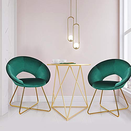 Giantex Modern Velvet Accent Chair Set of 2, Comfy Cute Upholstered Vanity Desk Chair, Max Load 300 Lbs, Decorative Mid Century Single Sofa Armchair for Living Room, Bedroom, Dining Room, Green