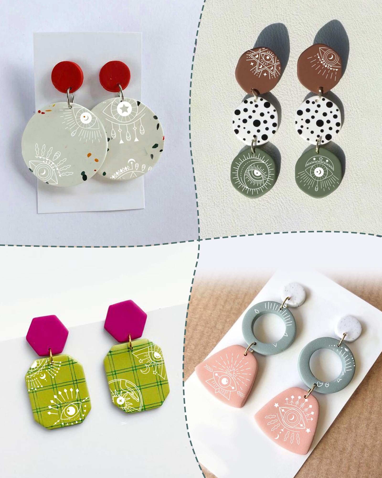 Puocaon Silk Screen Stencils for Polymer Clay, 6 Pcs Boho Evil Eye Silk Screen for Polymer Clay Jewelry, Mysterious Polymer Clay Tools for Jewelry Making, Unique Polymer Jewelry Making Supplies