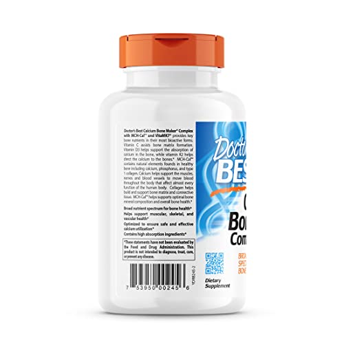 Doctor's Best Calcium Bone Maker Complex with MCHCal, Supports Bone Health, Muscular, Skeletal & Vascular Health, 180 Caps