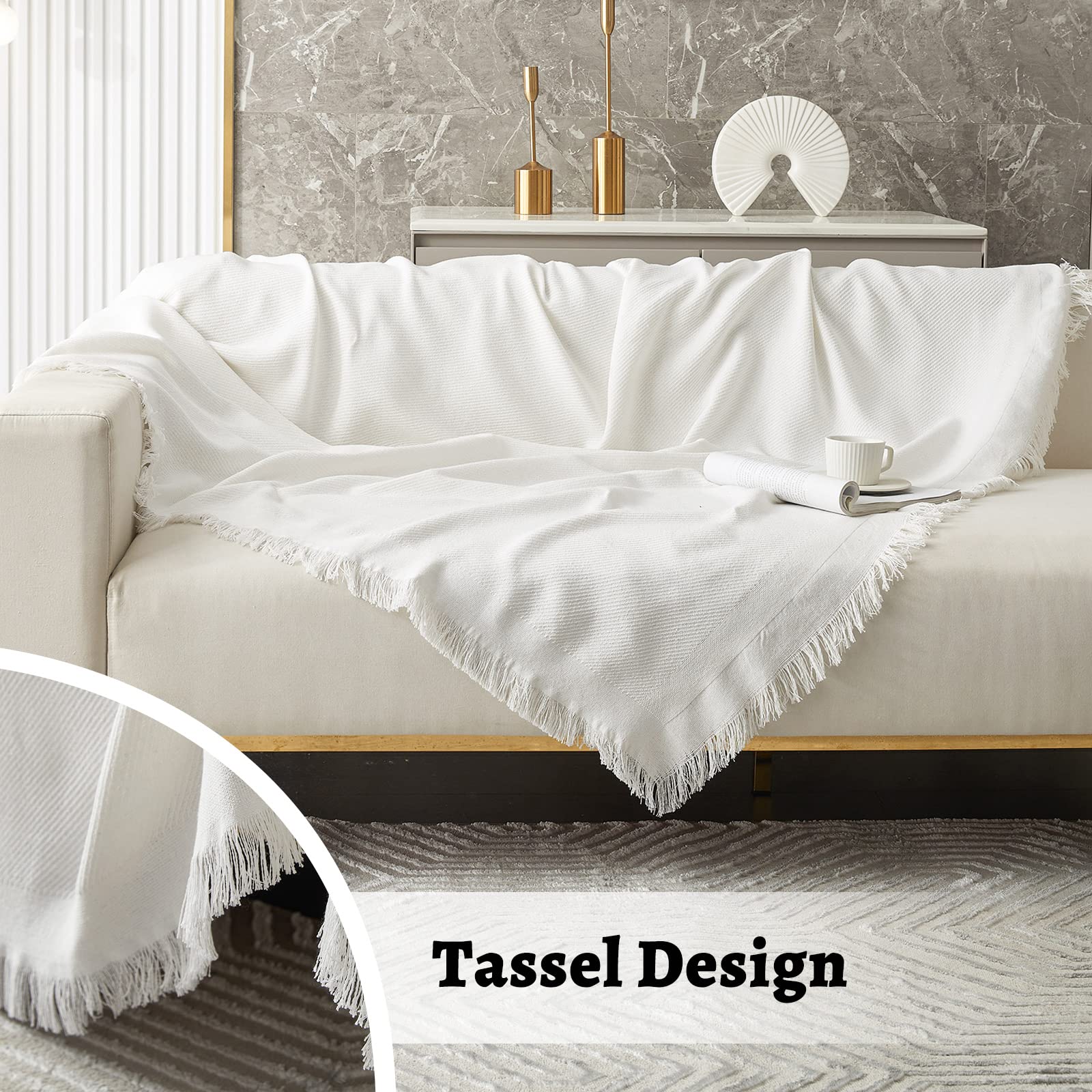 MYSKY HOME Couch Covers for 2 Cushion Couch Sofa Slipcovers Geometrical Sofa Covers for Living Room Sectional Sofa Covers for Dogs (X-Large, 71" x 118", White)