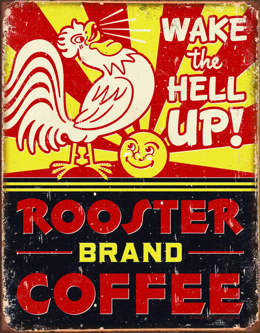 Desperate Enterprises Rooster Brand Coffee Tin Sign - Nostalgic Vintage Metal Wall Decor - Coffee Décor for Coffee Bar - Kitchen Wall Decorations - Made in USA