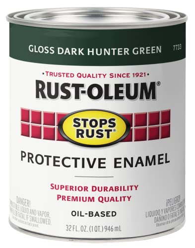 Rust-Oleum 7733502-2PK Stops Rust Brush On Paint, 1 Quarts (Pack of 2), Gloss Dark Hunter Green, 2 Can