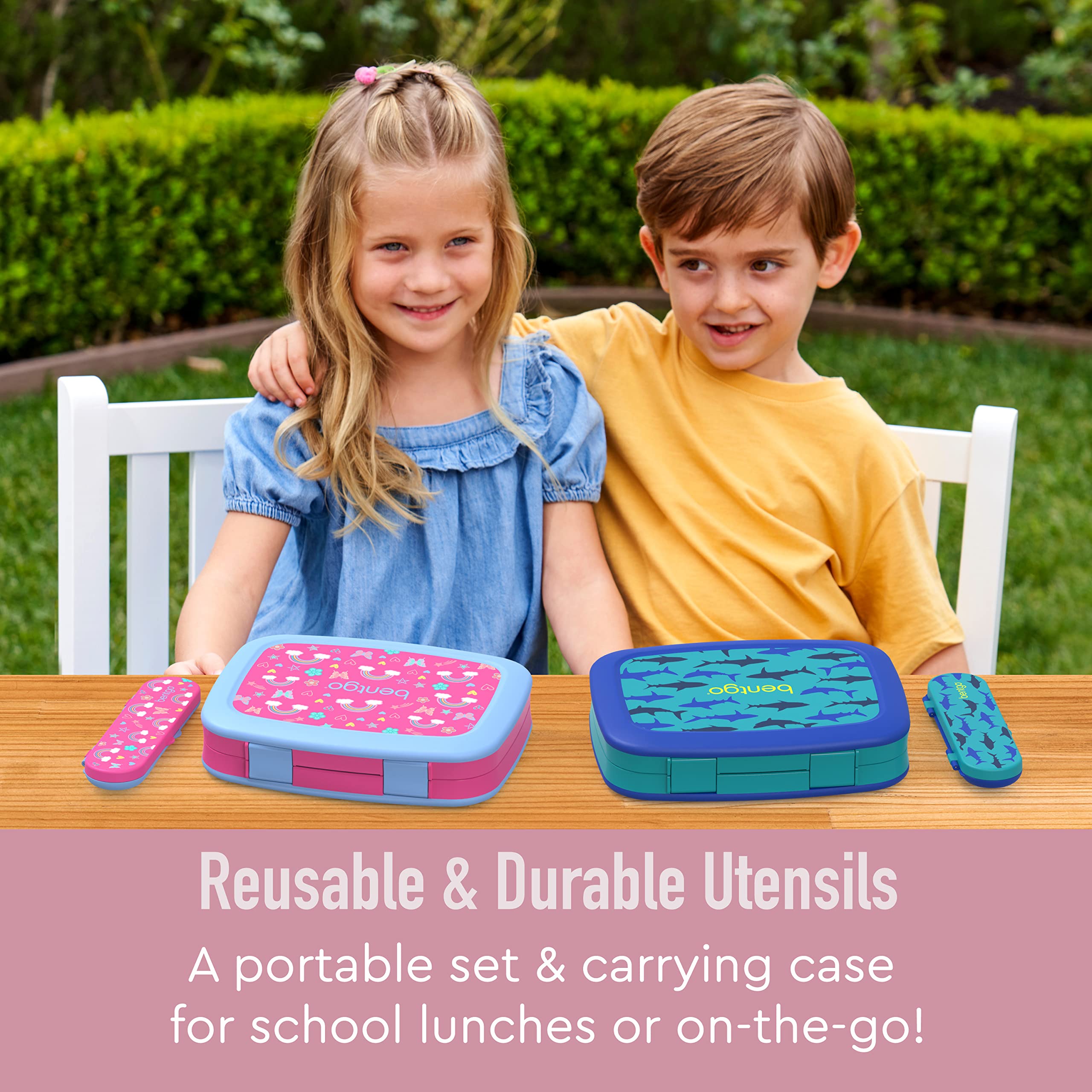 Bentgo® Kids Prints 5-Compartment Bento-Style Kids Lunch Box Set with Reusable Plastic Utensils (Lavender Galaxy)