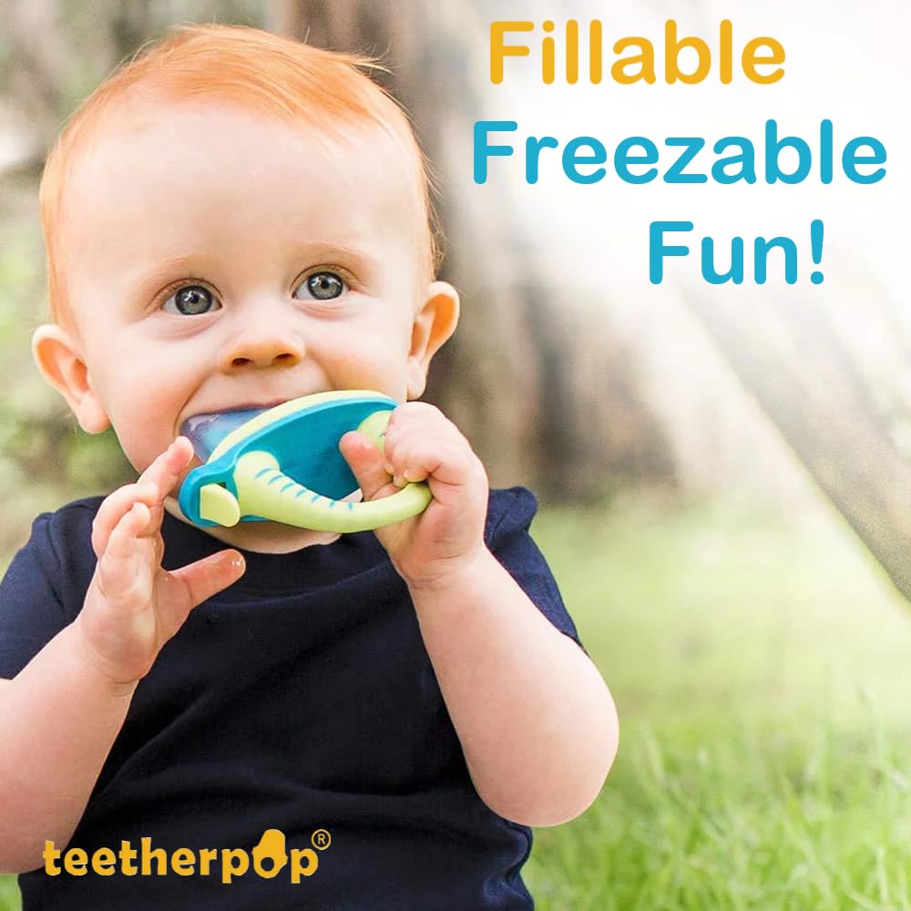 Teetherpop Fillable Silicone Teether for Babies β Cooling Teething Relief - Breastmilk Popsicle Molds for Teething with Spill-Proof Sippy Slits β Pureed Baby Fruit Feeder (BlueOrange)