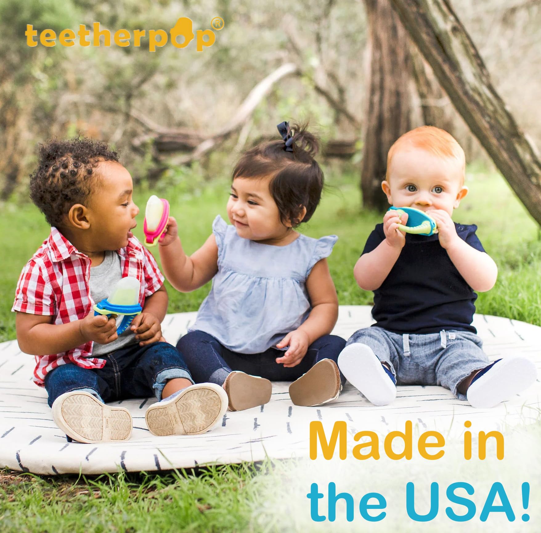 Teetherpop Fillable Silicone Teether for Babies β Cooling Teething Relief - Breastmilk Popsicle Molds for Teething with Spill-Proof Sippy Slits β Pureed Baby Fruit Feeder (BlueOrange)
