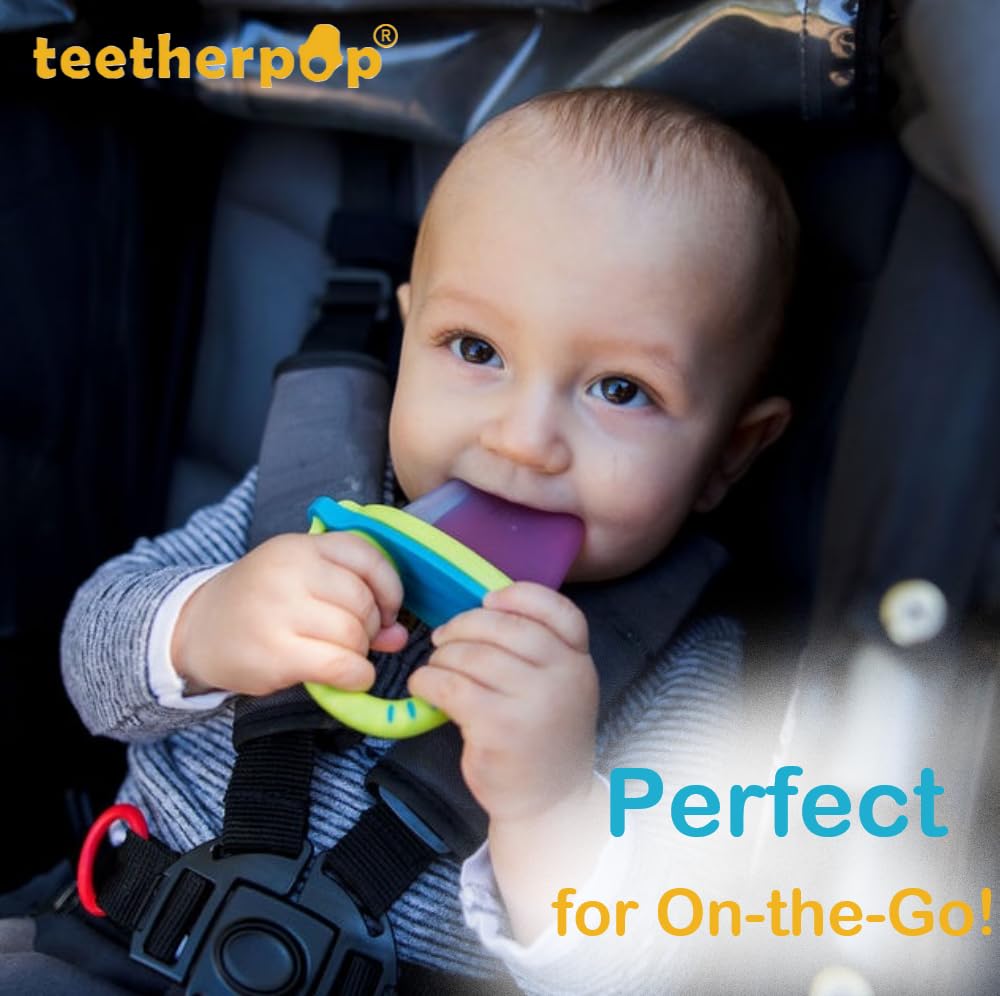Teetherpop Fillable Silicone Teether for Babies β Cooling Teething Relief - Breastmilk Popsicle Molds for Teething with Spill-Proof Sippy Slits β Pureed Baby Fruit Feeder (BlueOrange)
