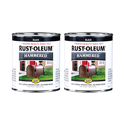 Rust-Oleum 7215502-2PK Stops Rust Hammered Finish Paint, Quart, Black, 2 Pack