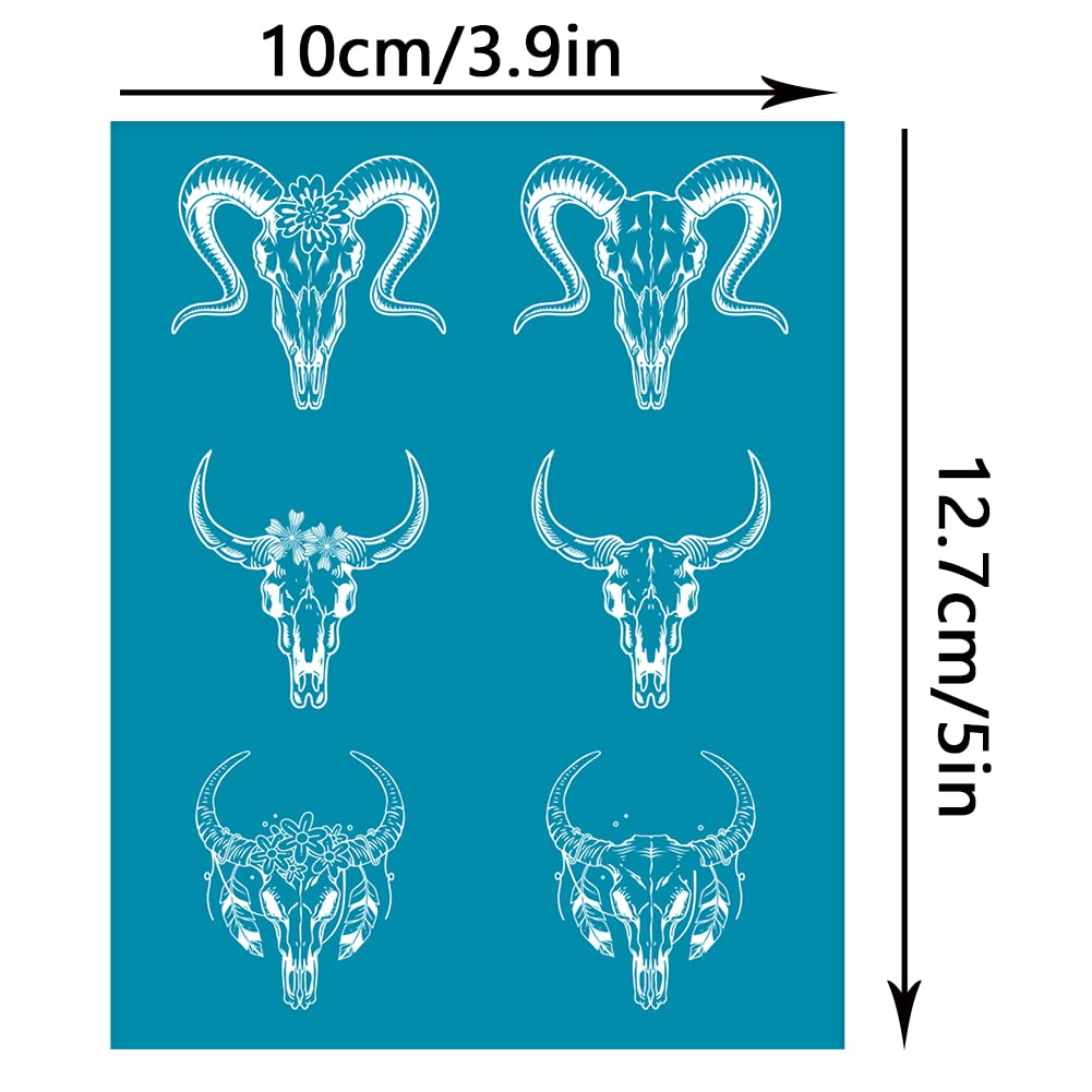OLYCRAFT 4x5 Inch Clay Stencils Cattle Skull Pattern Silk Screen for Polymer Clay Flowers Cow Silk Screen Stencils Mesh Transfer Stencils Animal Theme Mesh Stencil for Polymer Clay Jewelry Making