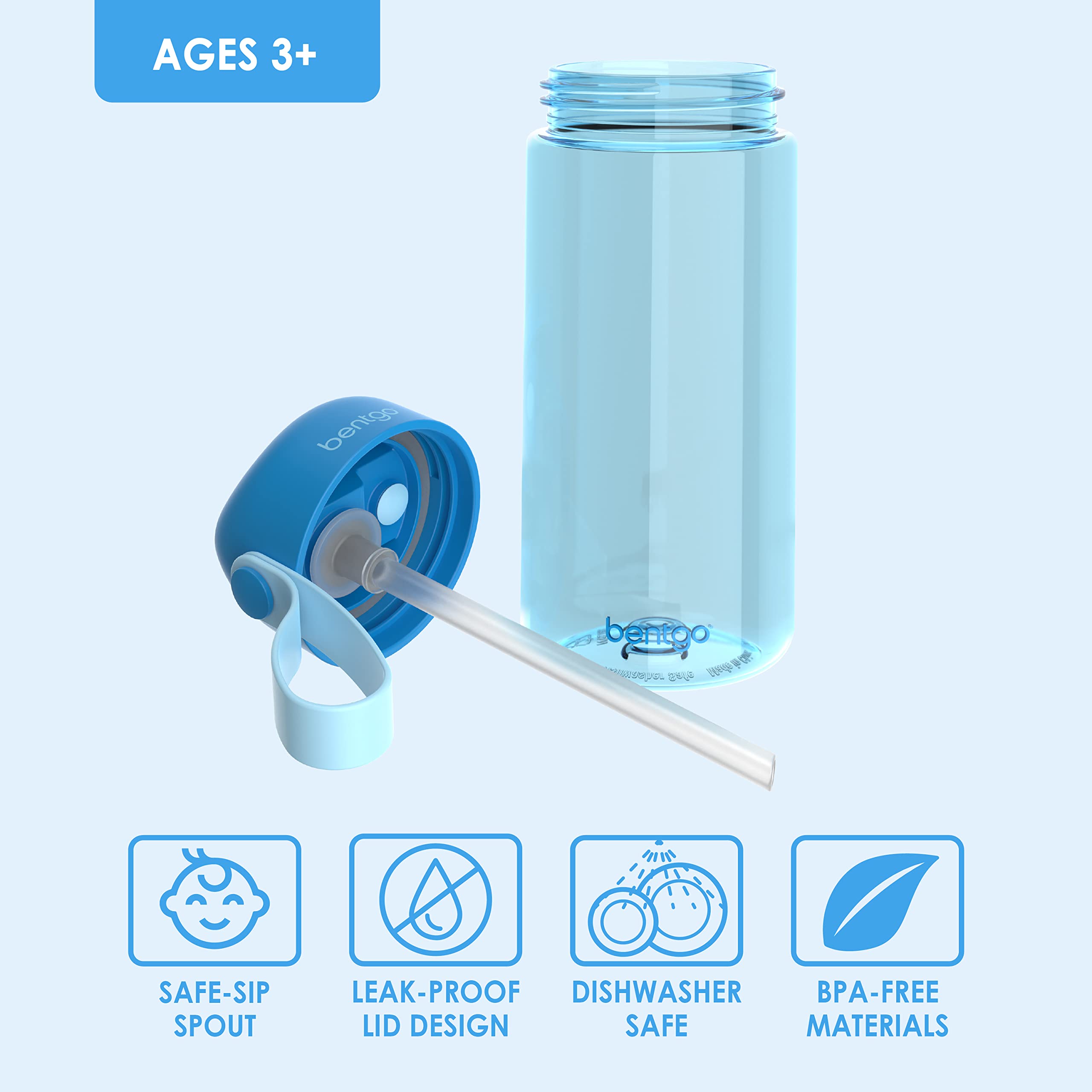Bentgo® Kids Lunch Box Kids Water Bottle - New & Improved 2023 (Blue)