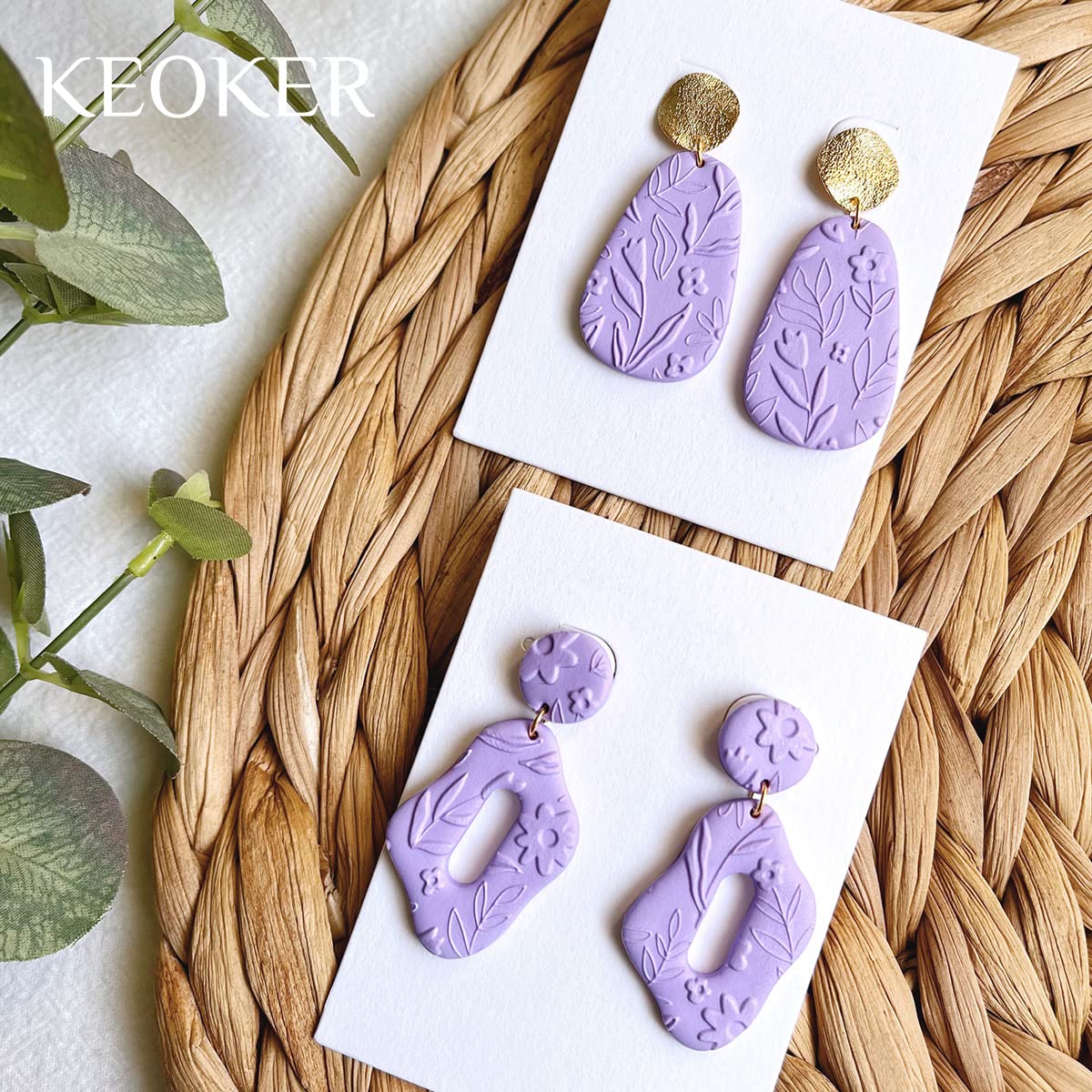 Keoker Polymer Clay Texture Sheets, Clay Texture Mat for Making Earrings Jewerly, Polymer Clay Earrings Tools (Floral A)