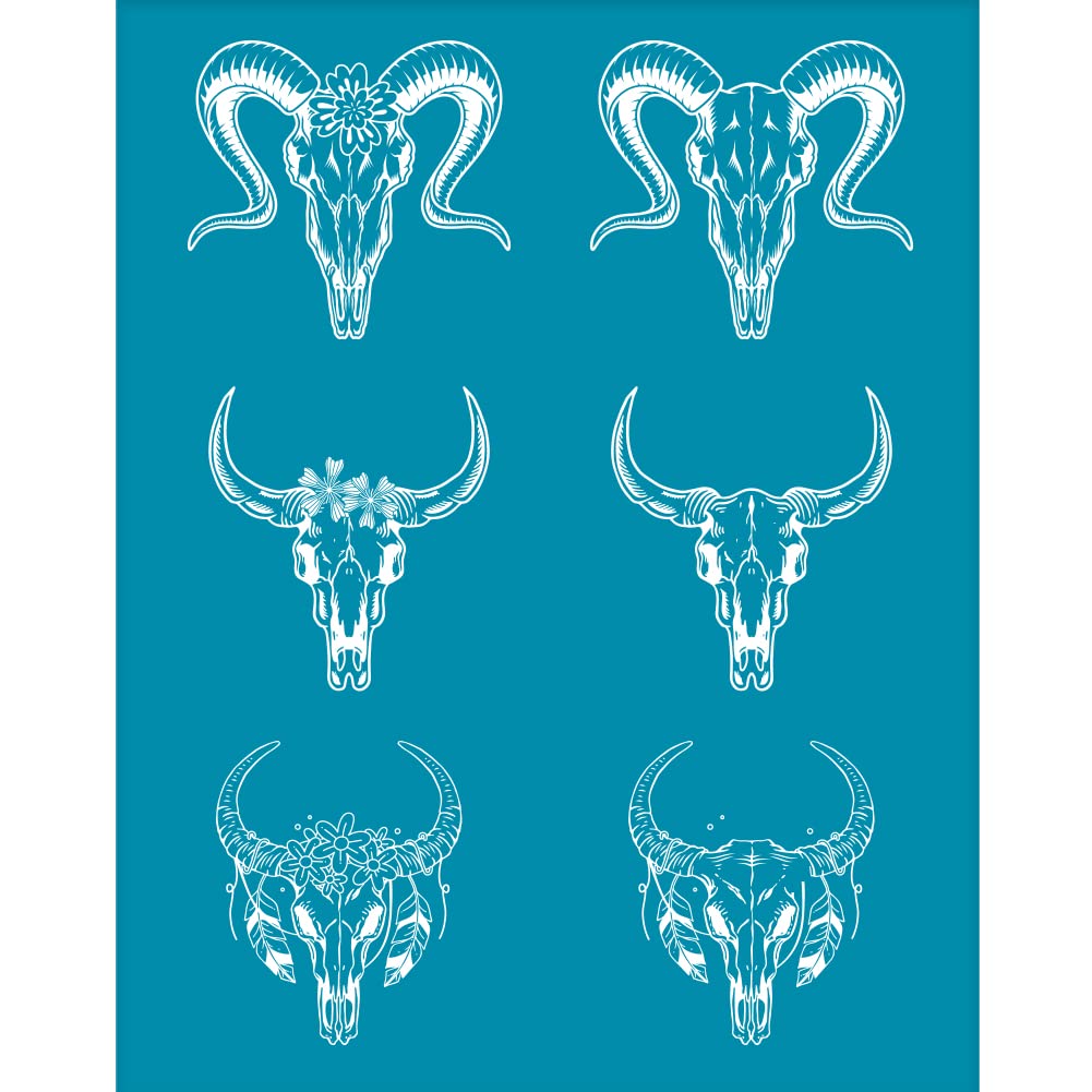 OLYCRAFT 4x5 Inch Clay Stencils Cattle Skull Pattern Silk Screen for Polymer Clay Flowers Cow Silk Screen Stencils Mesh Transfer Stencils Animal Theme Mesh Stencil for Polymer Clay Jewelry Making