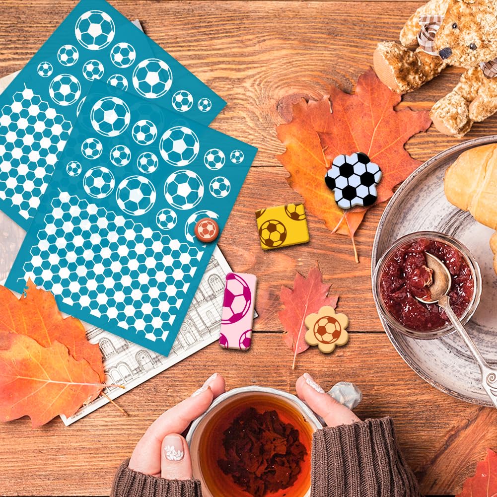 OLYCRAFT 4x5 Inch Clay Stencils Soccer Pattern Silk Screen for Polymer Clay Sports Theme Silk Screen Stencils Mesh Transfer Stencils Football Mesh Stencil for Polymer Clay Jewelry Making