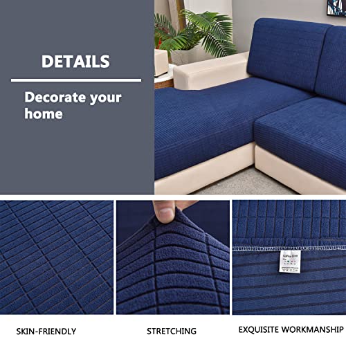 IMYOGI High Stretch Sofa Covers Sofa Cushion Covers, 1 2 3 4 Seaters L Shaped Couch Seat Slipcover, Furniture Protector Non Slip with Elastic Band for Living Room-Blue-4 Seater