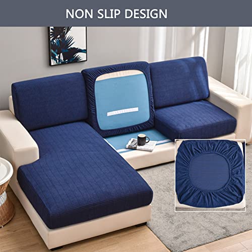 IMYOGI High Stretch Sofa Covers Sofa Cushion Covers, 1 2 3 4 Seaters L Shaped Couch Seat Slipcover, Furniture Protector Non Slip with Elastic Band for Living Room-Blue-4 Seater