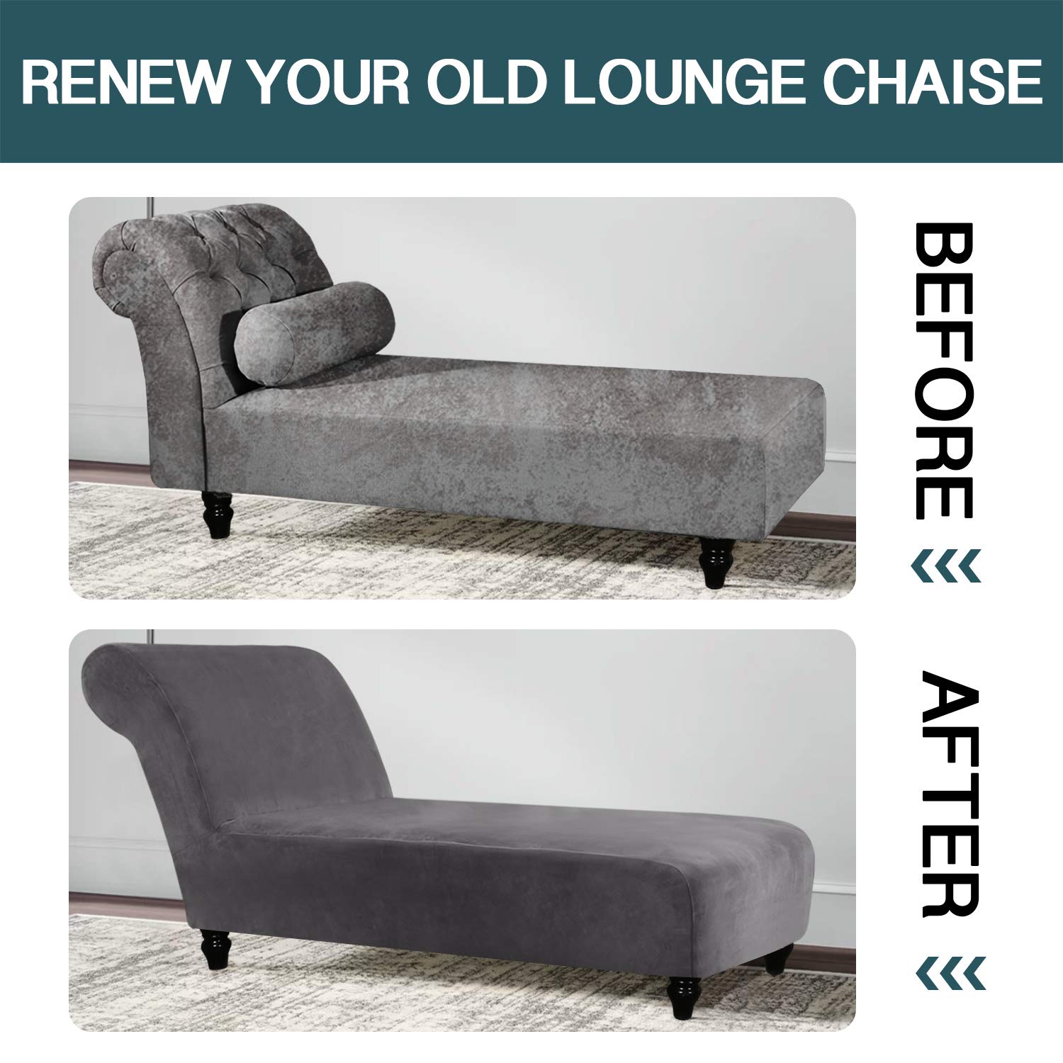 FantasDecor Chaise Lounge Velvet Luxury Covers for Living Room Indoor Stretch Slipcover for Chaise Lounge Ultra Soft Machine Washable, Grey