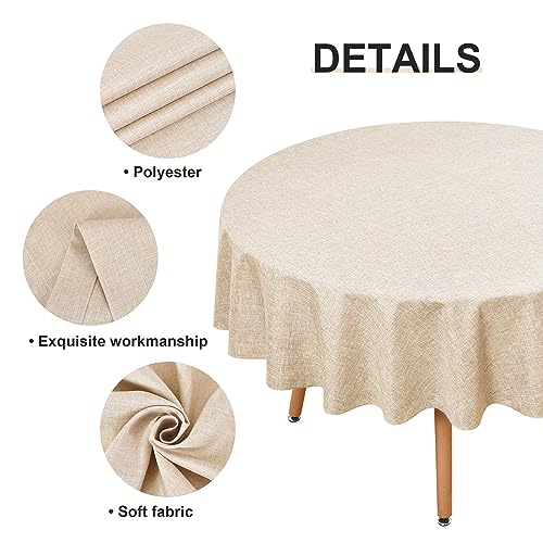 Wolkemer Faux Linen Round Tablecloth Heavy Duty Wrinkle Resistant Fabric Table Cloths 60 Inch Beige Coffee Table Cover for Kitchen Dining Indoor Outdoor Tabletop Decoration