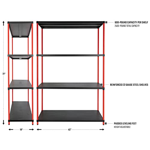 Craftsman 4-Shelf 6-Foot Tall Storage Rack for Garage and Workshop, Durable Powder-Coated Steel, Reinforced Adjustable-Height Steel Shelves - 2,400-Pound Capacity (CMXMSAJ94994)