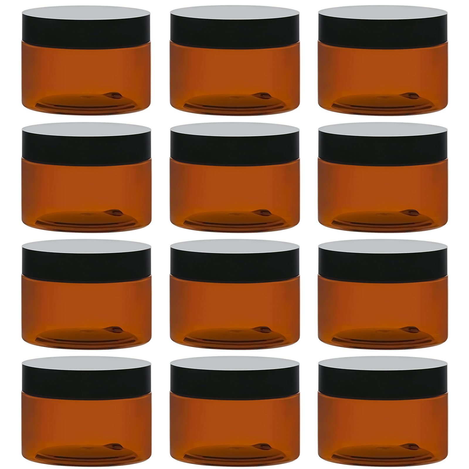 TUZAZO 4 Oz Amber Plastic Cosmetic Jars Leak Proof Small Container with lids for Cream, Lotion, Powder, Ointments, Beauty Products, 12 Pcs