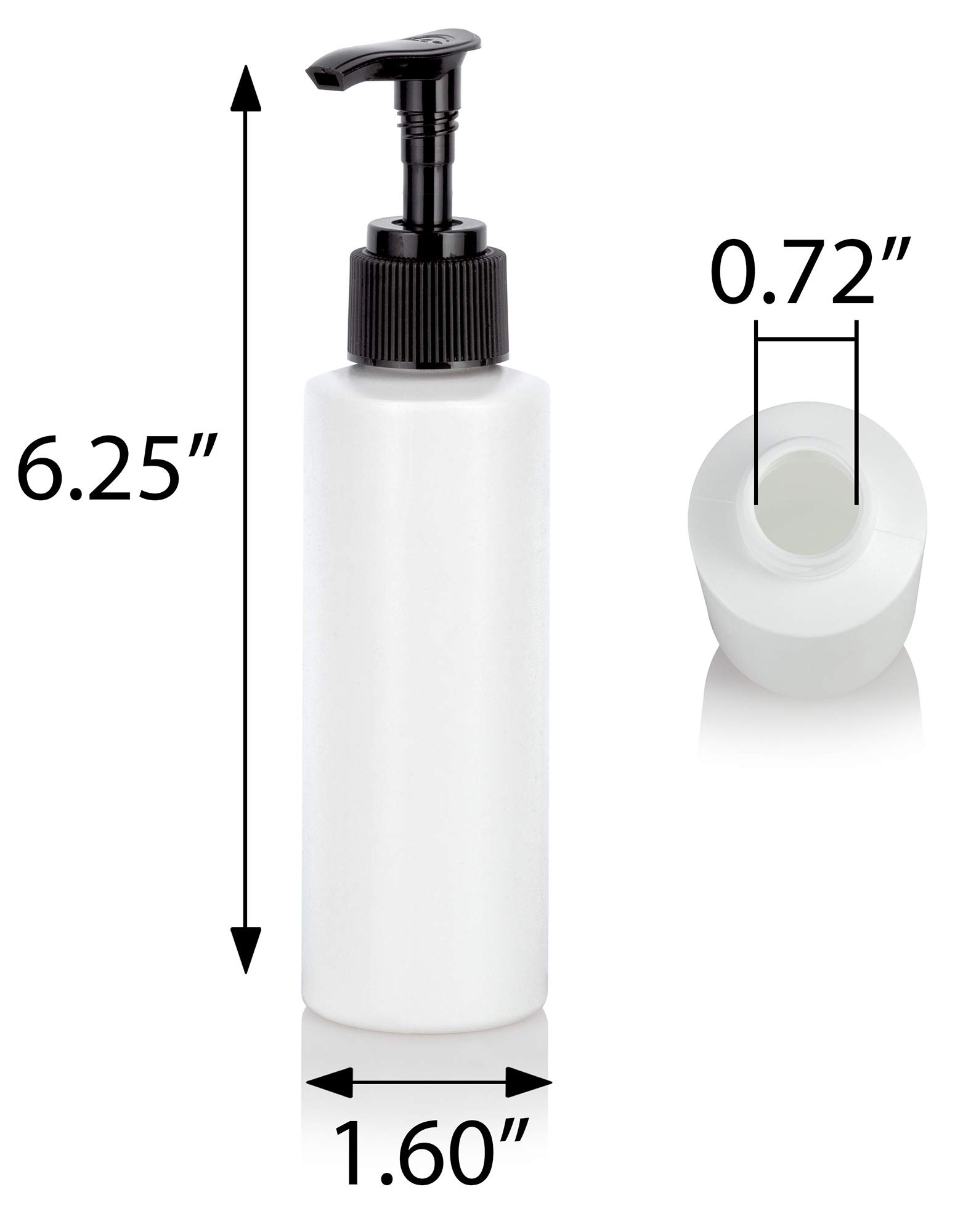 4 oz / 120 ml White Plastic HDPE Refillable Cylinder Squeeze Bottle with Black Lotion Pump (6 Pack)