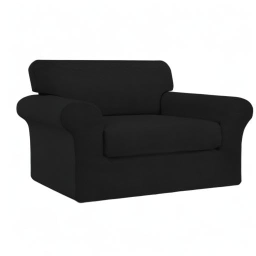 Easy-Going 2 Pieces Stretch Oversized Chair Couch Cover Sofa Cover for Dogs Sofa Slipcover for Separate Cushion Couch Jacquard Fabric Elastic Furniture Protector for Pets (Black, Oversized Chair)