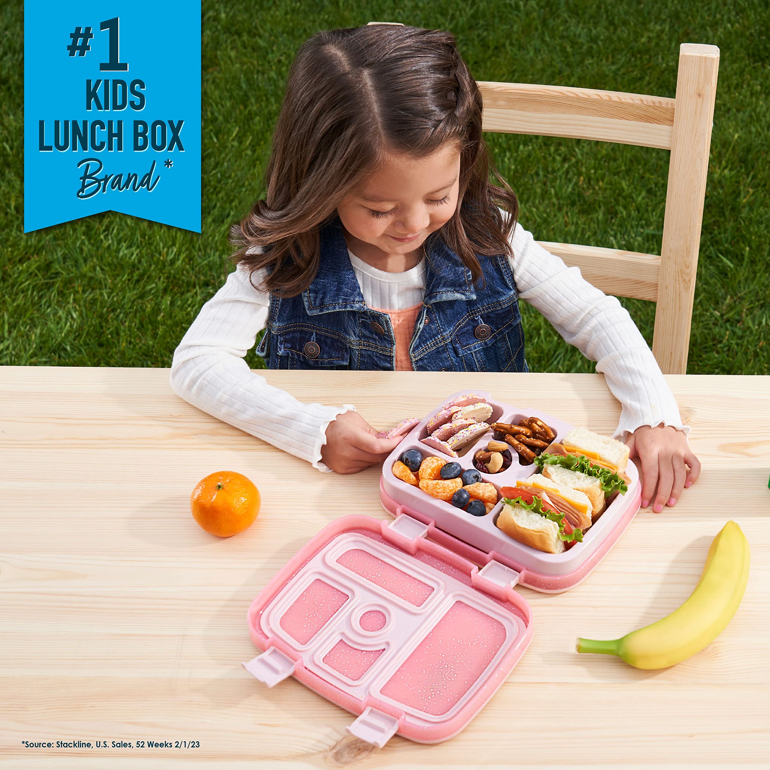 Bentgo® Kids 5-Compartment Lunch Box Set With Insulated Lunch Bag and 2-in-1 Backpack & Insulated Lunch Bag (Glitter Edition - Petal Pink)