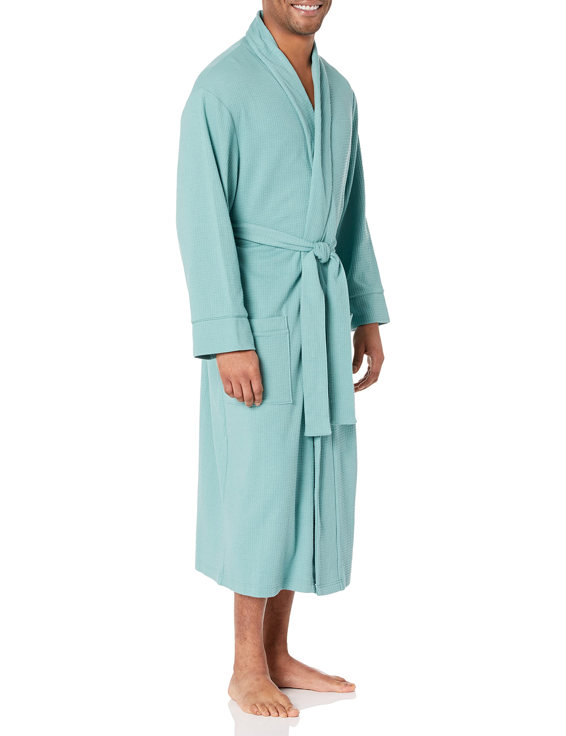 Amazon Essentials Men's Lightweight Waffle Robe (Available in Big & Tall), Teal Blue, Medium-Large