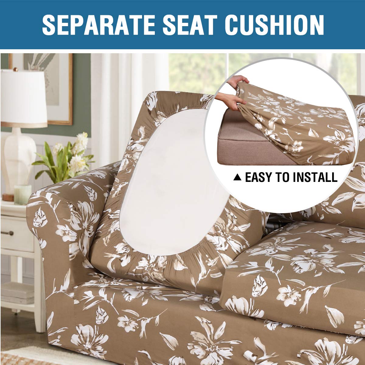 H.VERSAILTEX Super Stretch 3 Pieces Sofa Covers for 2 Cushion Couch Covers Sofa Slipcovers Feature Soft Thick Bouncy Modern Style with Individual Cushion Covers Pet Friendly - Loveseat, Camel