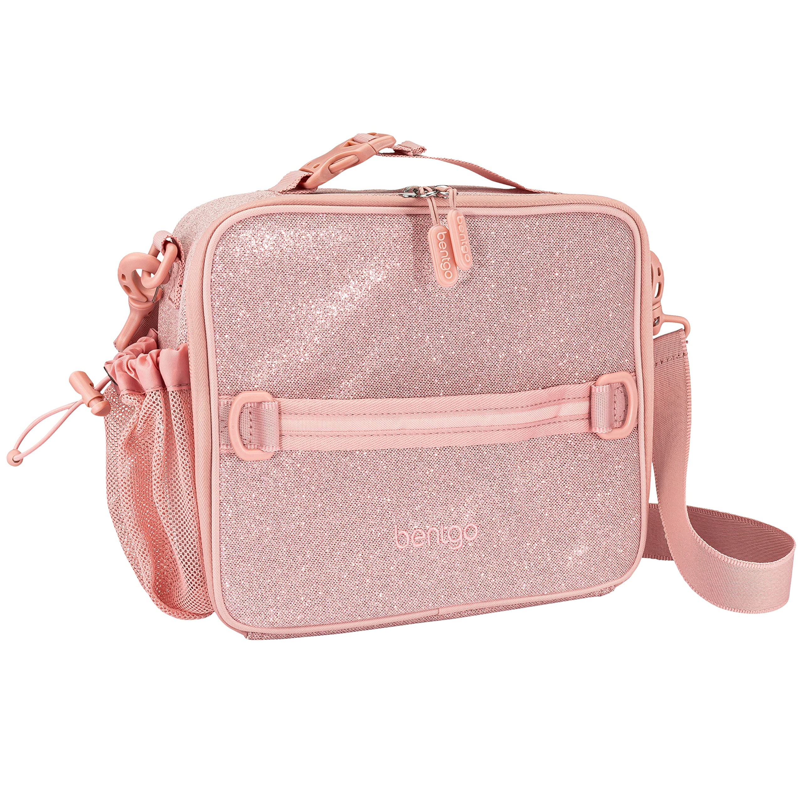 Bentgo® Kids 5-Compartment Lunch Box Set With Insulated Lunch Bag and 2-in-1 Backpack & Insulated Lunch Bag (Glitter Edition - Petal Pink)