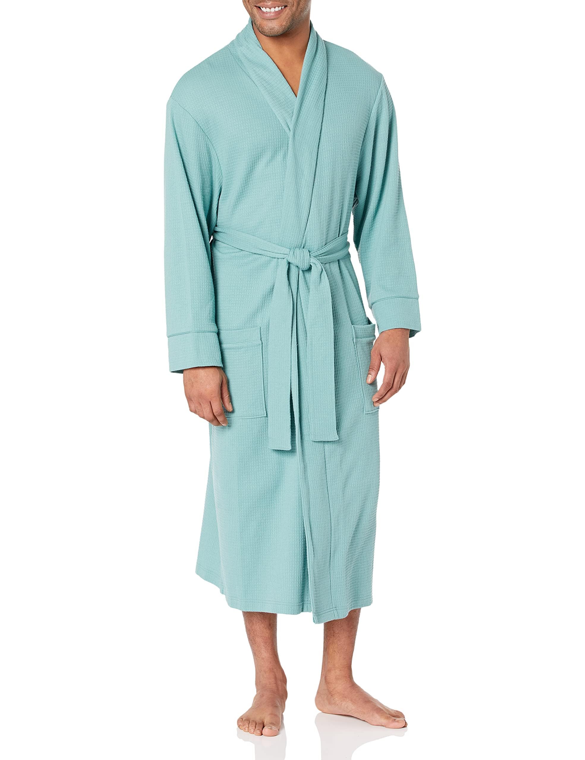Amazon Essentials Men's Lightweight Waffle Robe (Available in Big & Tall), Teal Blue, Medium-Large