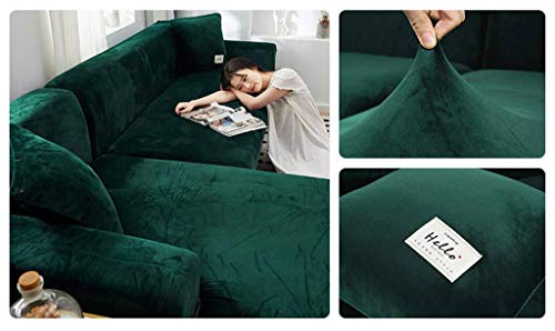 IMYOGI High Stretch Sofa Covers Thick Sofa Covers 1/2/3/4 Seater L Shape Sofa Protector Velvet Easy Fit Elastic Fabric Stretch Couch Slipcover-4 Seater+4 Seater-Lake Blue