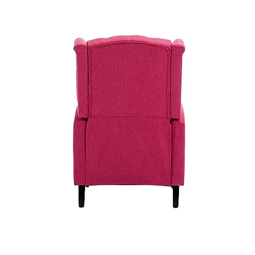 Arm Pushing Recliner Chair, Modern Button Tufted Wingback Manual Push Back Recliner Chair with Wood Leg & Side Pocket, Upholstered Living Room Chair Single Reclining Sofa Home Theater Seating Rose Red