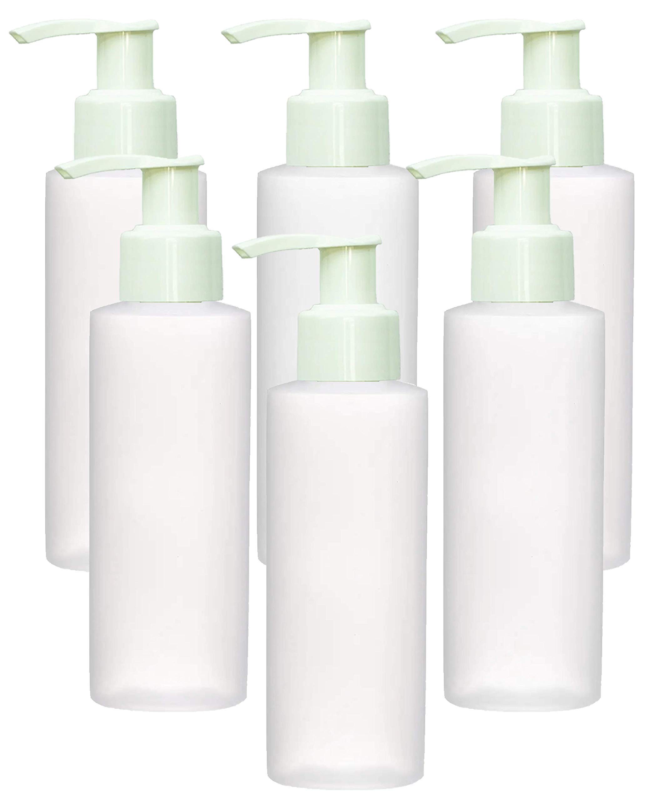 Grand Parfums 4 Oz Natural Lotion Pump Plastic Dispenser Bottles with White Soap Pumps, for Gel, Soap, Shampoo, Body Lotion, Cream, Refillable HDPE Plastic (6 Bottles)